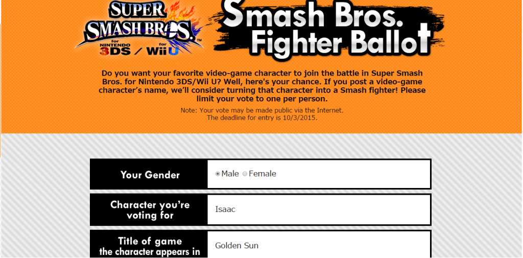 Super Smash Bros. for WiiU and 3DS ballot coming to a close | BrutalGamer